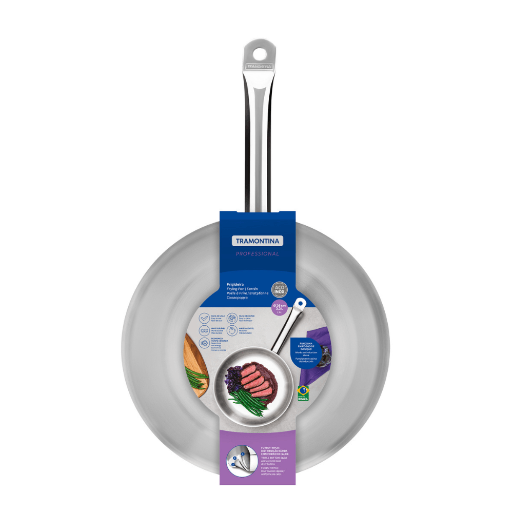 Frigideira Profissional de Aço Inox - TRAMONTINA - Narcel Chefs